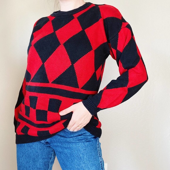 Vintage | Sweaters | Vintage 98s Studio Michelle Stuart Red Black ...